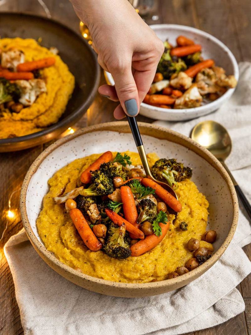Vegan Polenta With Balsamic Roasted Vegetables & Chickpeas - Earthbound ...